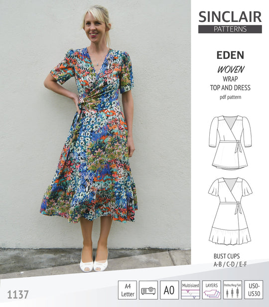 Eden true wrap dress and top for woven fabrics (PDF) – Sinclair Patterns