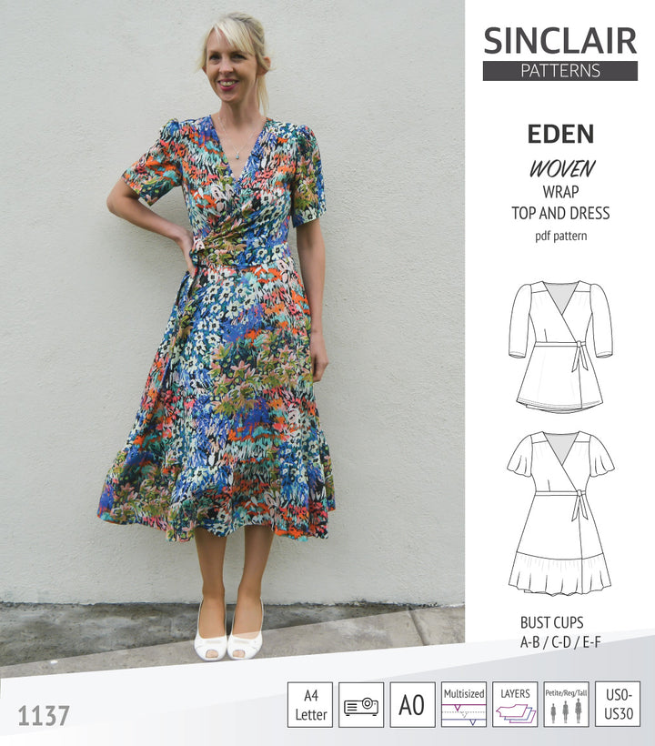 Eden true wrap dress and top for woven fabrics (PDF) – Sinclair Patterns
