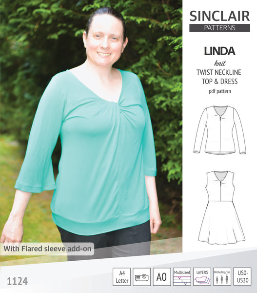 Linda twist neckline knit top and dress (PDF sewing pattern) - Sinclair ...