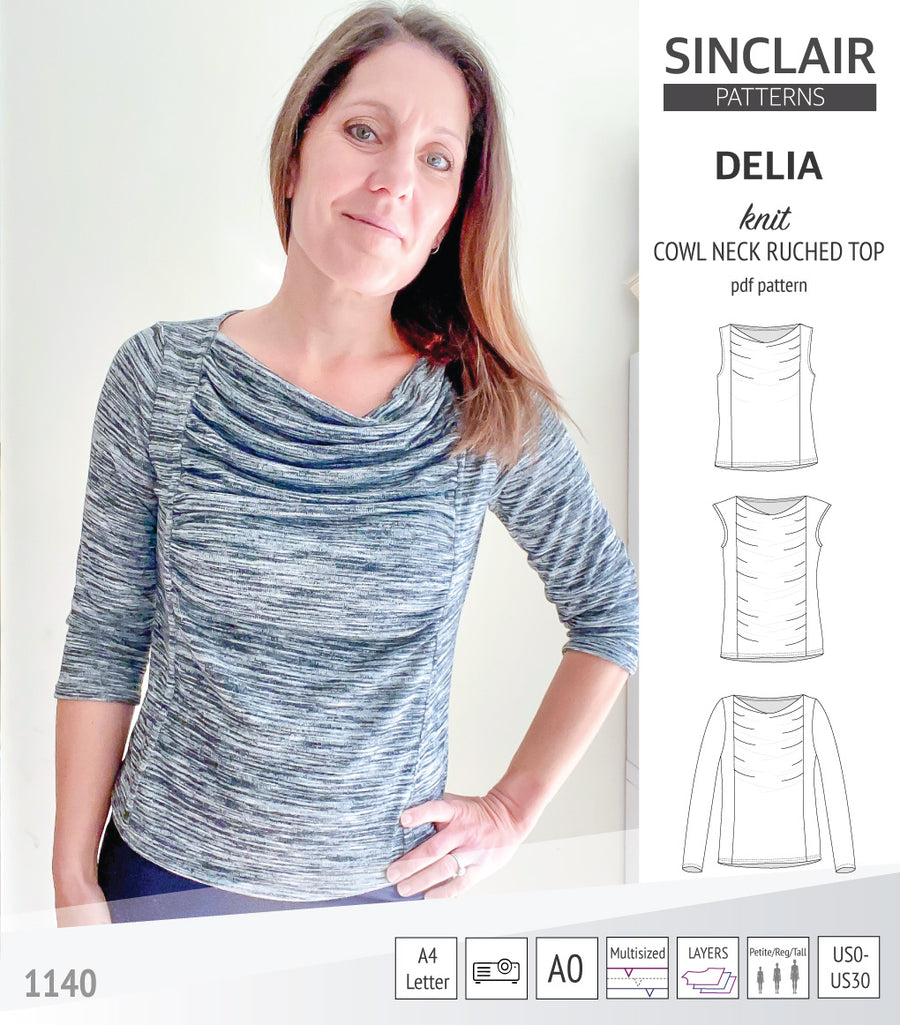 Delia cowl style neckline ruched front knit top (PDF) – Sinclair Patterns