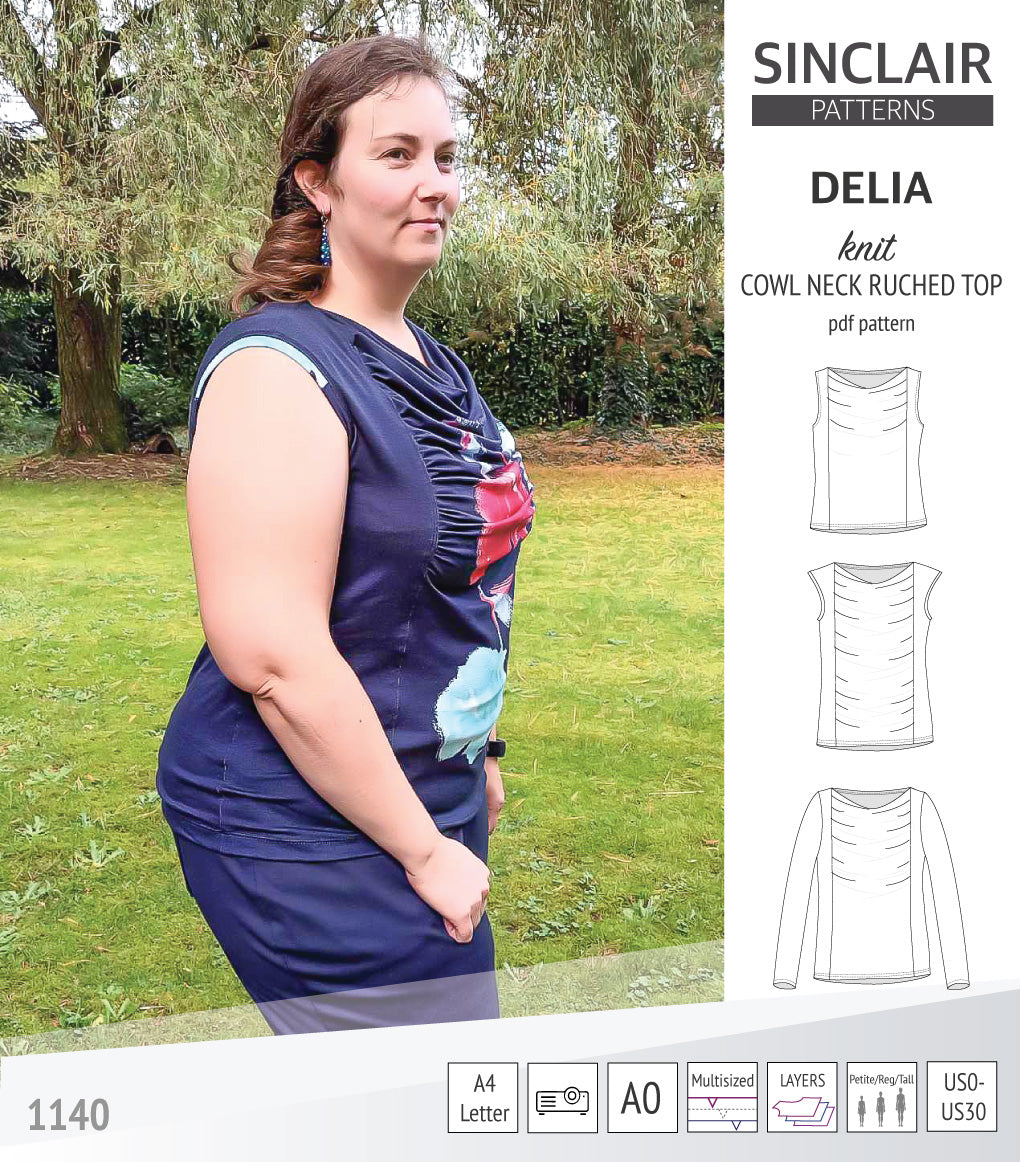 Delia cowl style neckline ruched front knit top (PDF) – Sinclair Patterns
