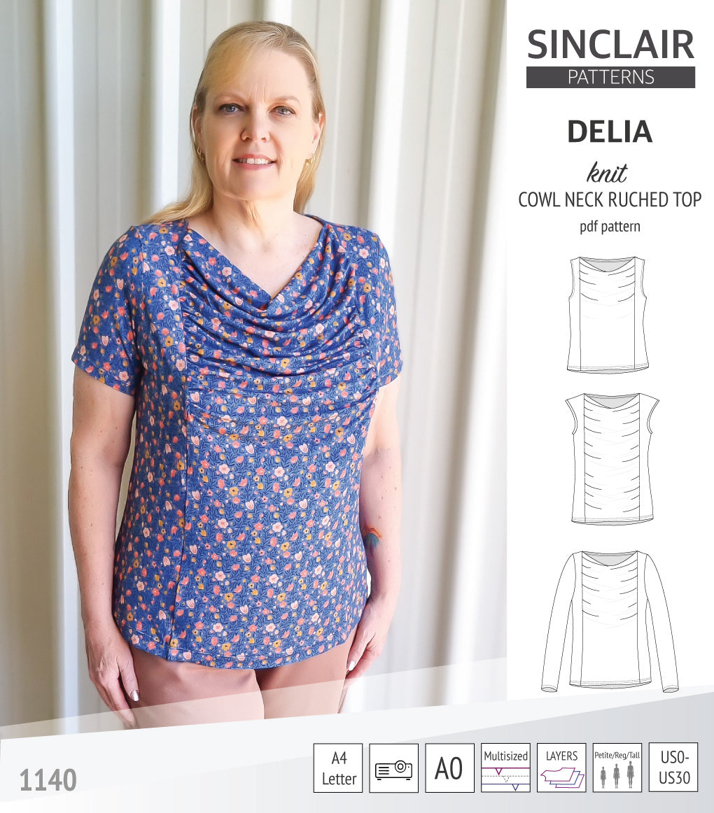 Delia cowl style neckline ruched front knit top (PDF) – Sinclair Patterns
