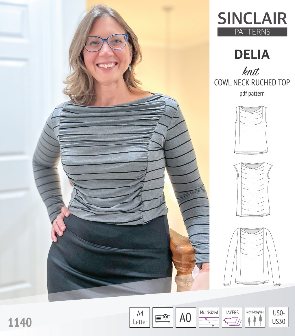 Delia cowl style neckline ruched front knit top (PDF) – Sinclair Patterns