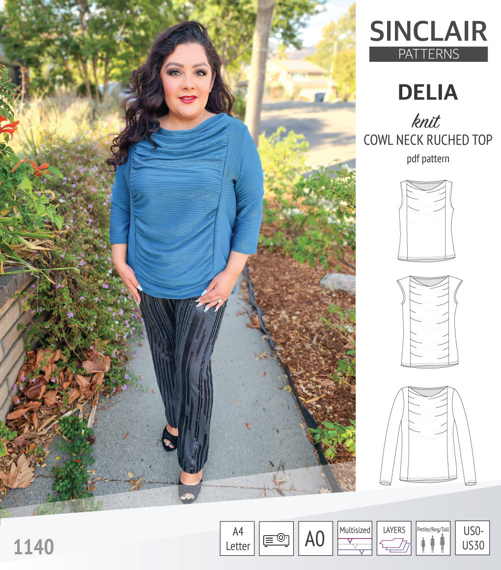 Delia cowl style neckline ruched front knit top (PDF) – Sinclair Patterns