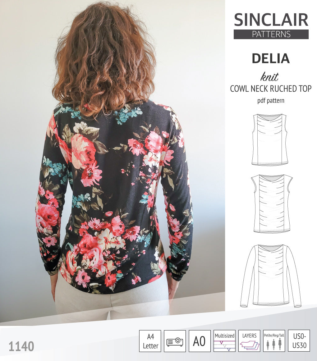 Delia cowl style neckline ruched front knit top (PDF) – Sinclair Patterns