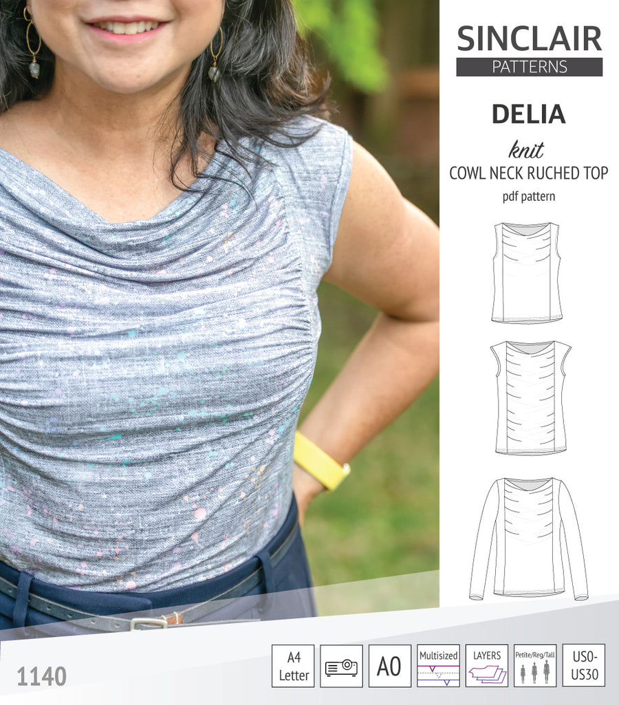 Delia cowl style neckline ruched front knit top (PDF) – Sinclair Patterns