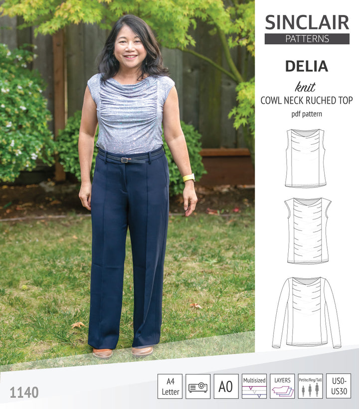 Delia cowl style neckline ruched front knit top (PDF) – Sinclair Patterns