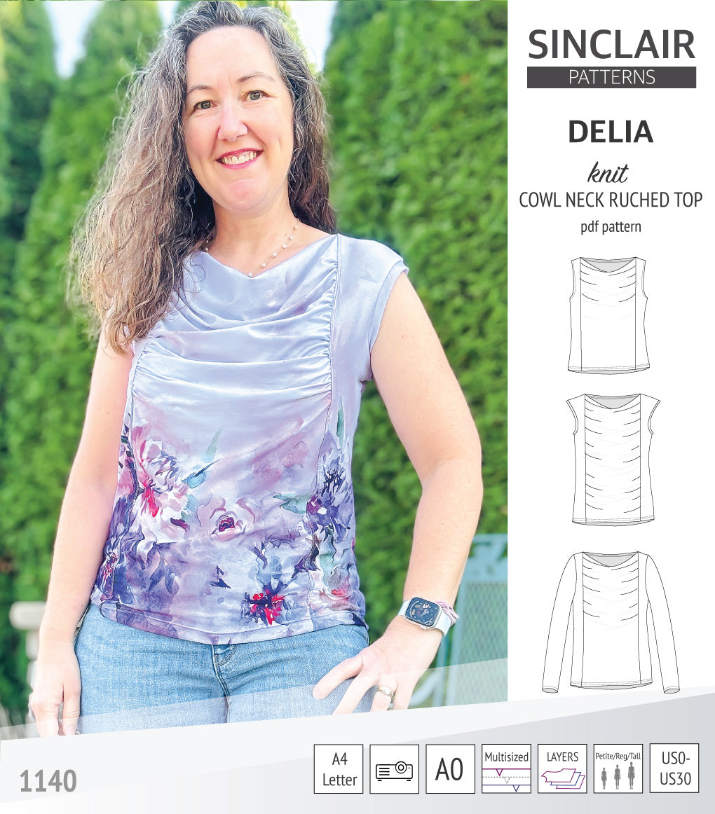 Delia cowl style neckline ruched front knit top (PDF) – Sinclair Patterns