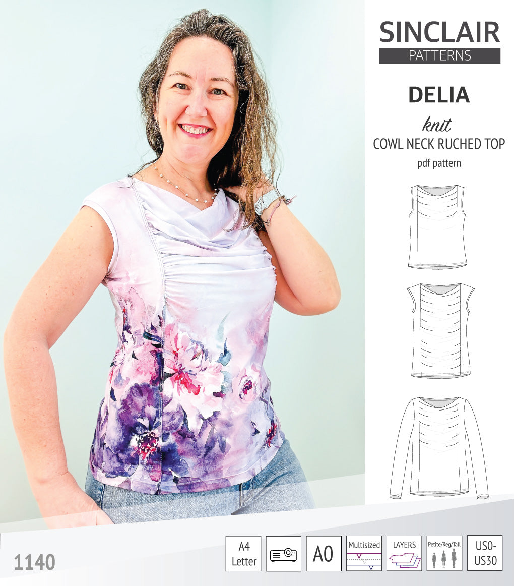 Delia cowl style neckline ruched front knit top (PDF) – Sinclair Patterns