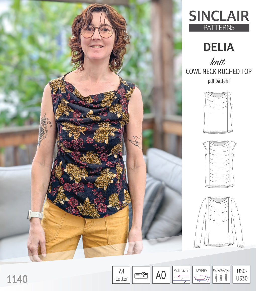 Delia cowl style neckline ruched front knit top (PDF) – Sinclair Patterns