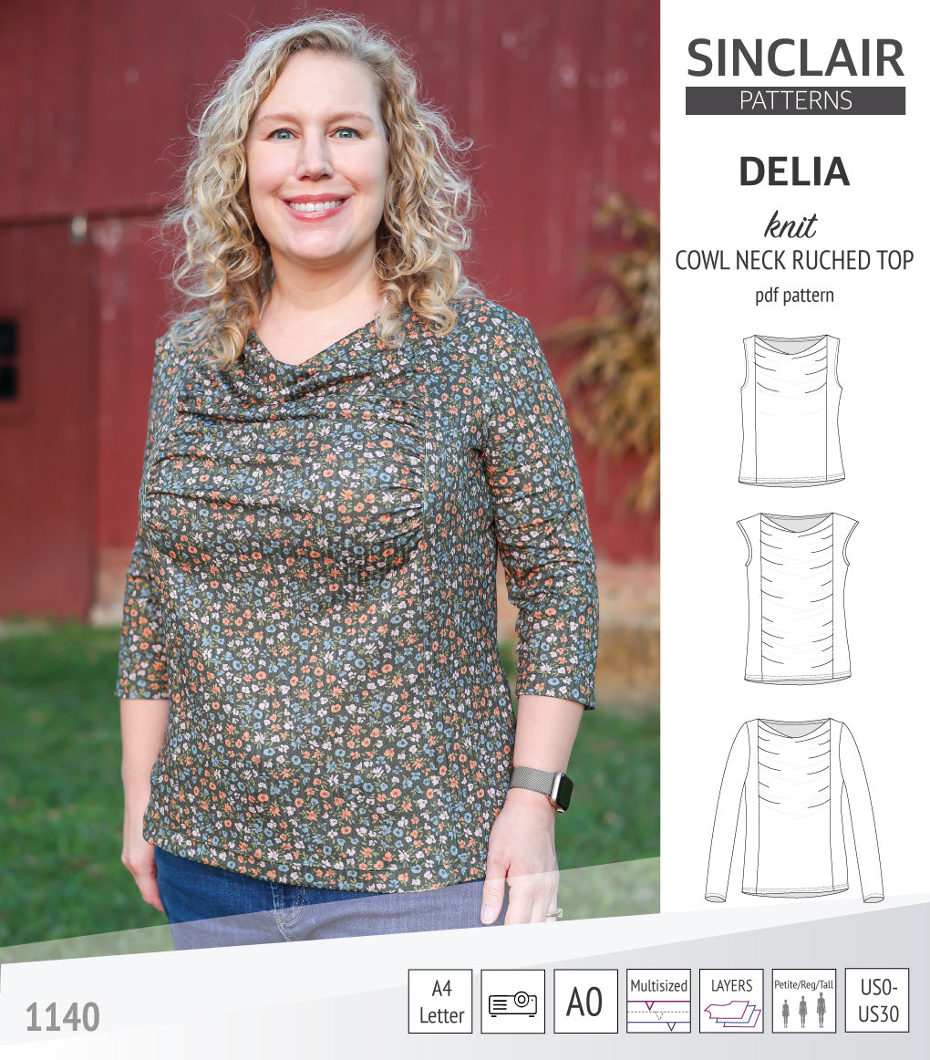 Delia cowl style neckline ruched front knit top (PDF) – Sinclair Patterns