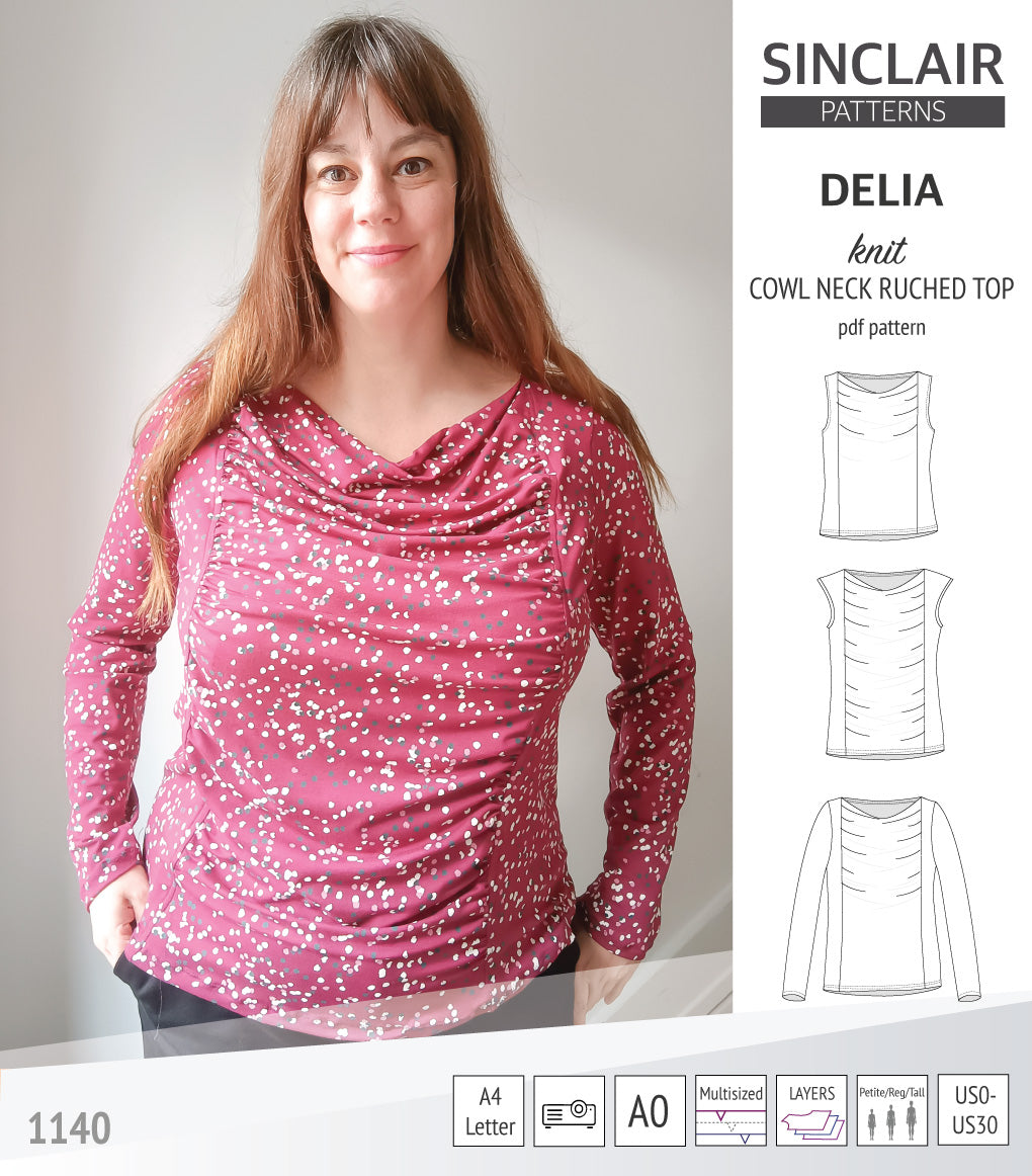 Delia cowl style neckline ruched front knit top (PDF) – Sinclair Patterns
