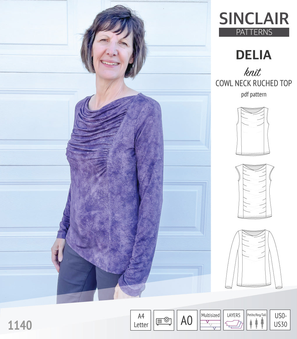 Delia cowl style neckline ruched front knit top (PDF) – Sinclair Patterns