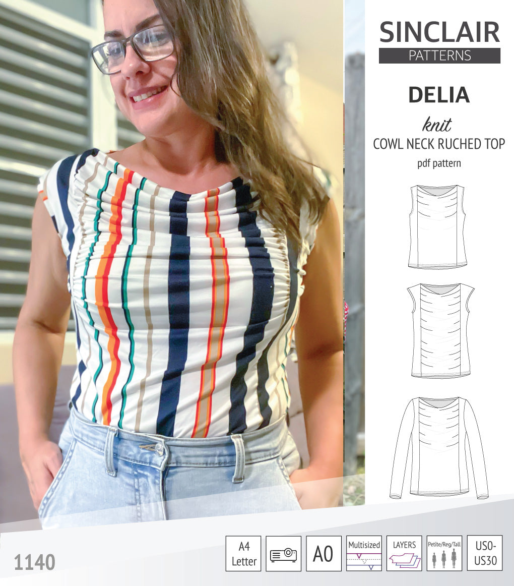 Delia cowl style neckline ruched front knit top (PDF) – Sinclair Patterns