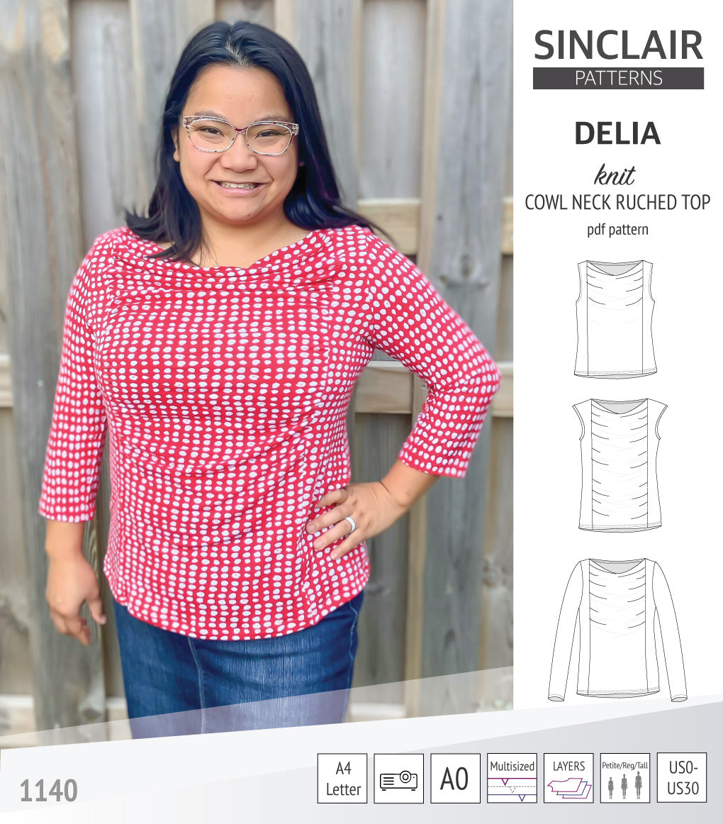 Delia cowl style neckline ruched front knit top (PDF) – Sinclair Patterns