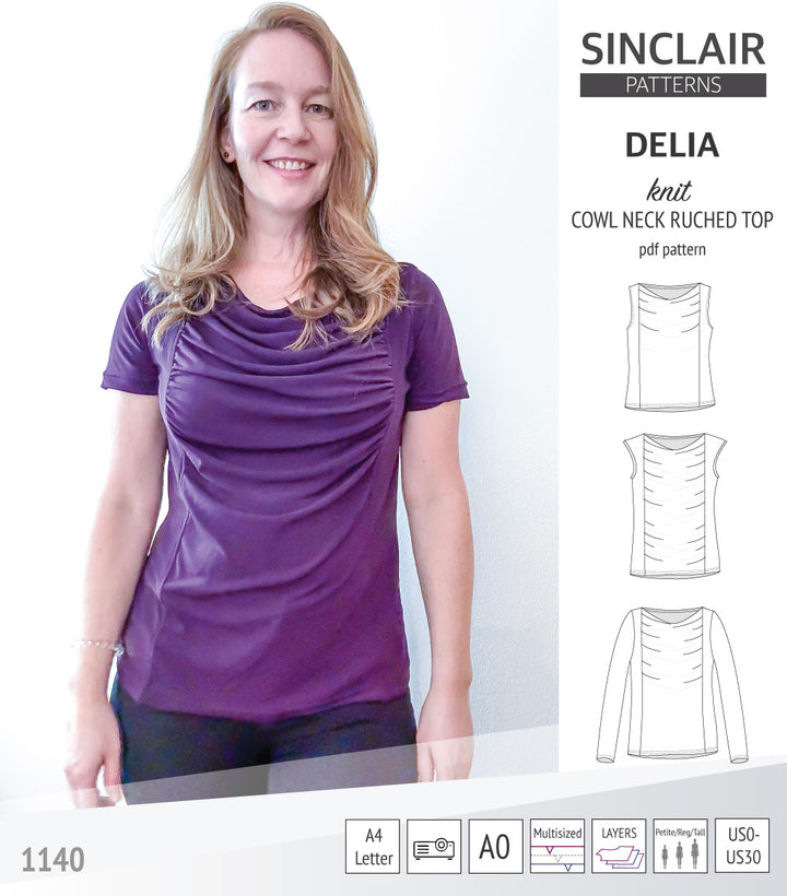 Delia cowl style neckline ruched front knit top (PDF) – Sinclair Patterns