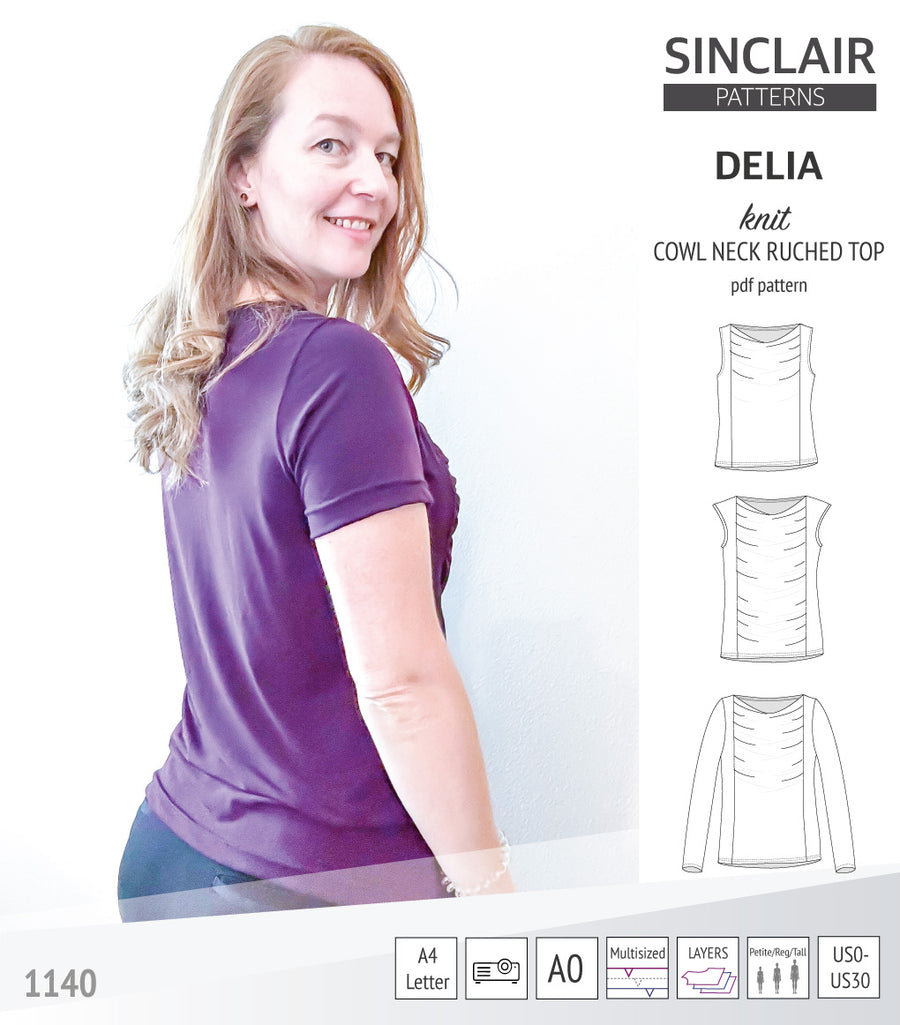 Delia cowl style neckline ruched front knit top (PDF) – Sinclair Patterns
