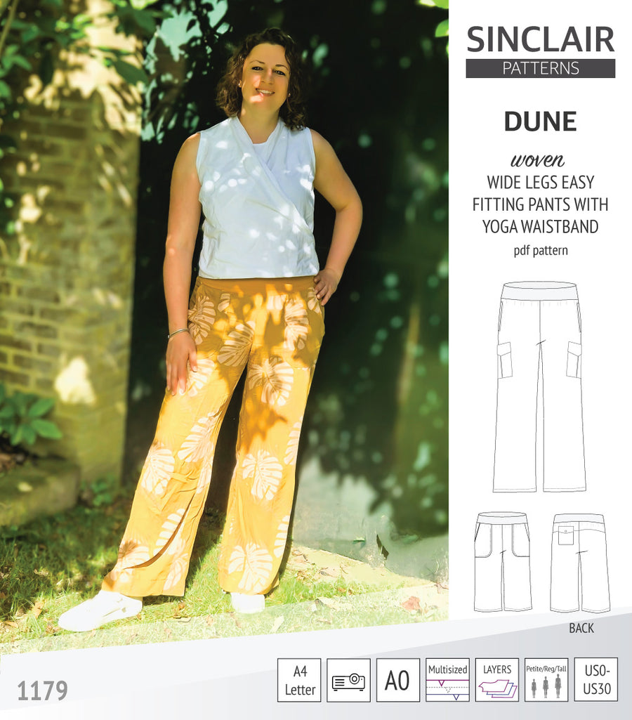 Dune wide leg woven pants with yoga waistband (pdf sewing pattern ...