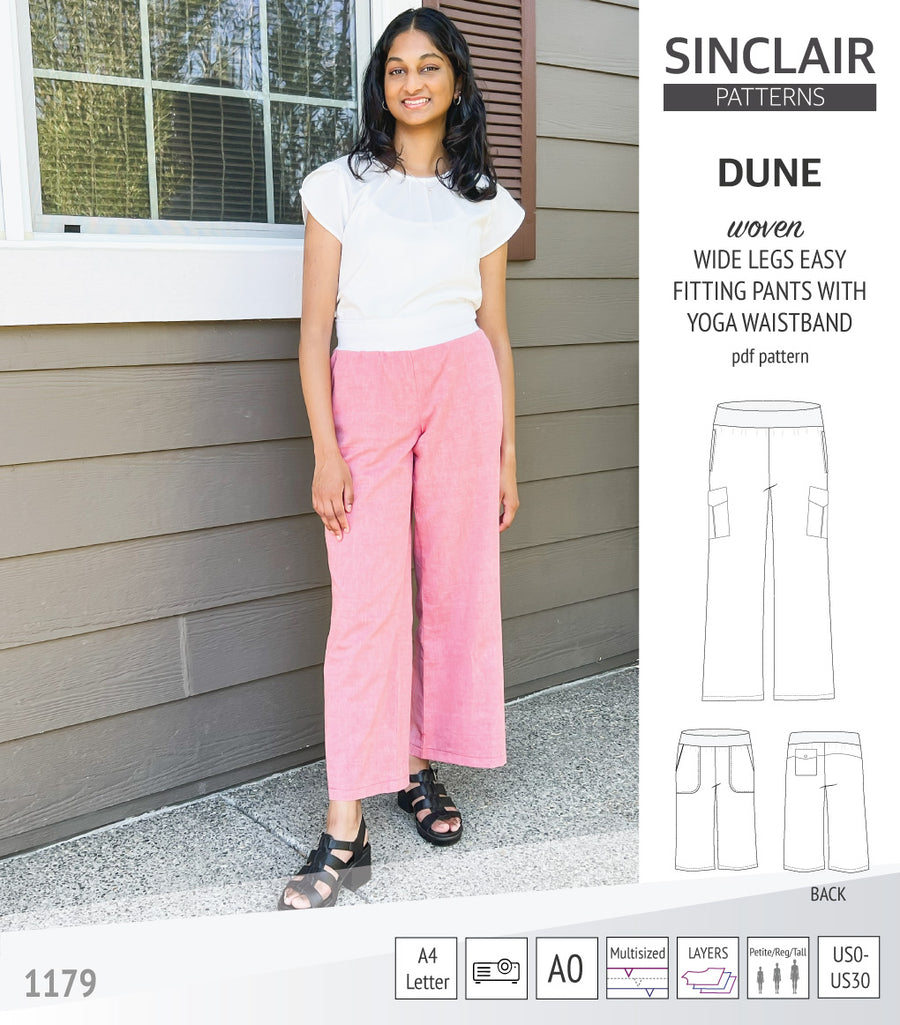 Dune wide leg woven pants with yoga waistband (pdf sewing pattern ...