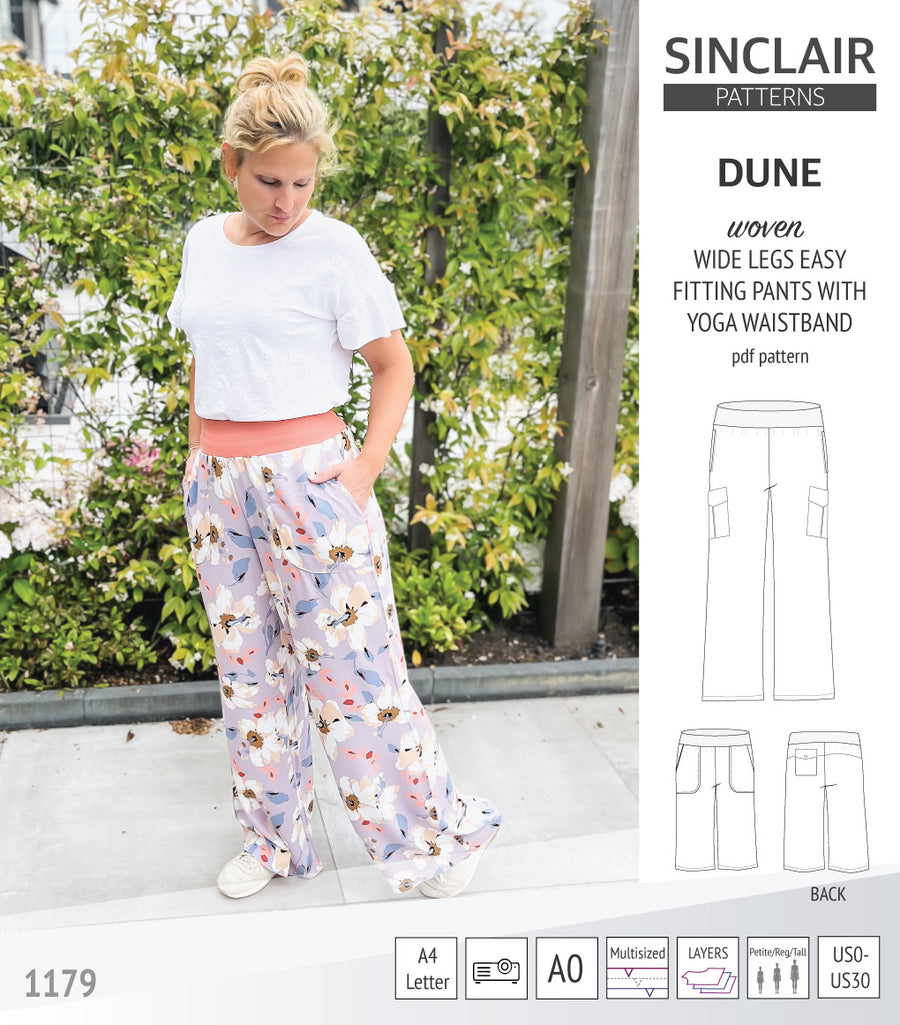 Dune wide leg woven pants with yoga waistband (pdf sewing pattern ...