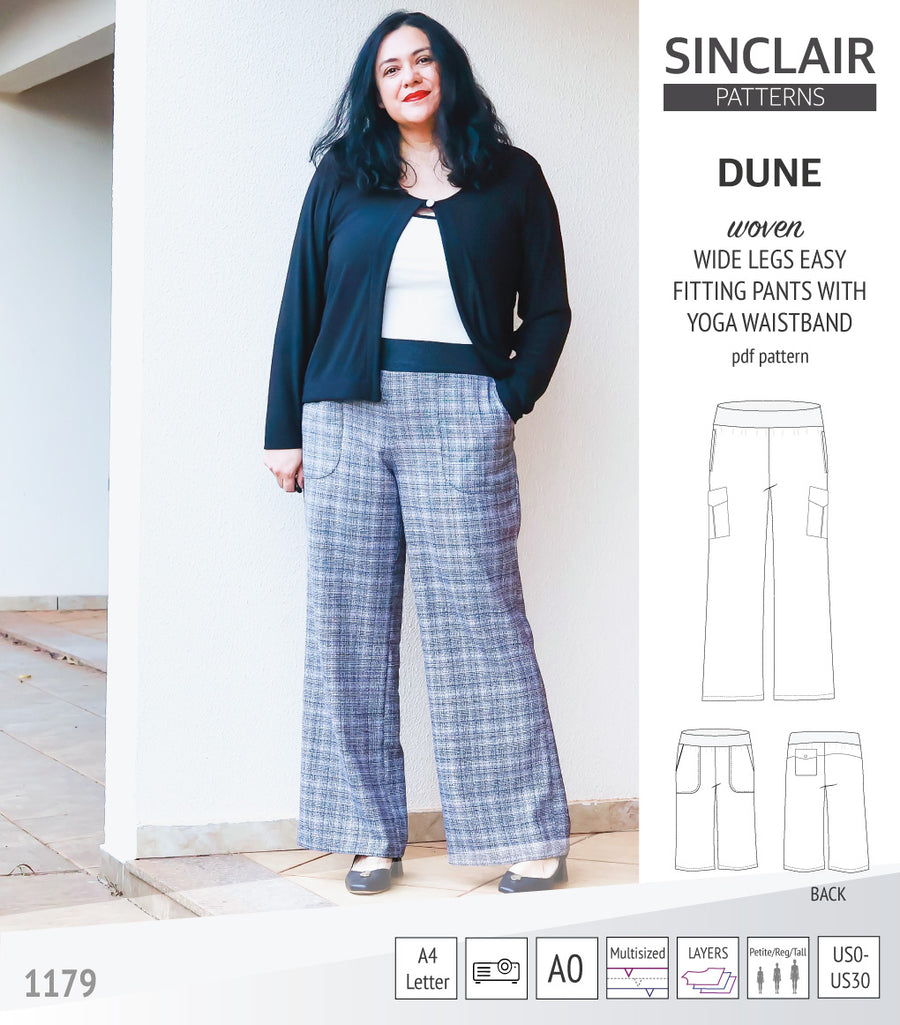 Dune wide leg woven pants with yoga waistband (pdf sewing pattern ...
