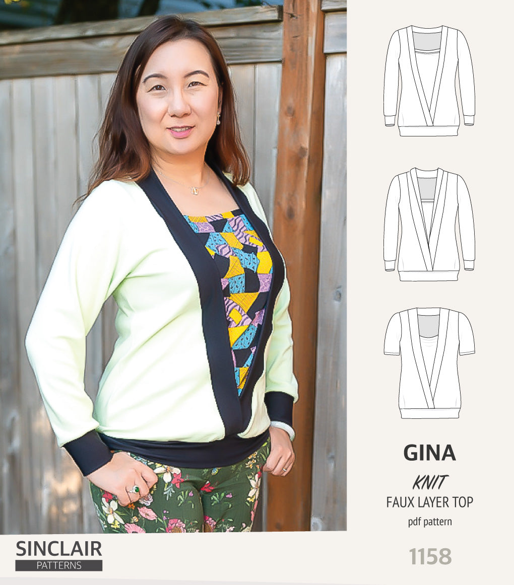 Gina crossover faux underlay knit top (PDF) – Sinclair Patterns