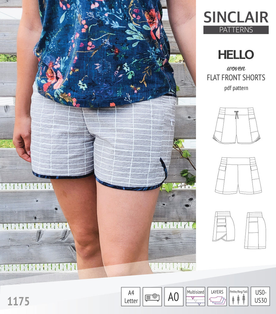 Hello flat front elastic back woven shorts with side panels (pdf sewing ...