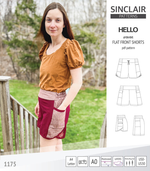 Hello flat front elastic back woven shorts with side panels (pdf sewing ...