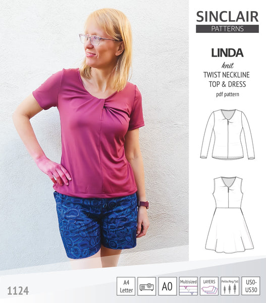 Linda twist neckline knit top and dress (PDF sewing pattern) - Sinclair ...