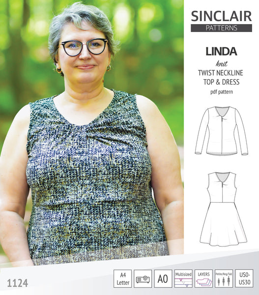 Linda twist neckline knit top and dress (PDF sewing pattern) - Sinclair ...