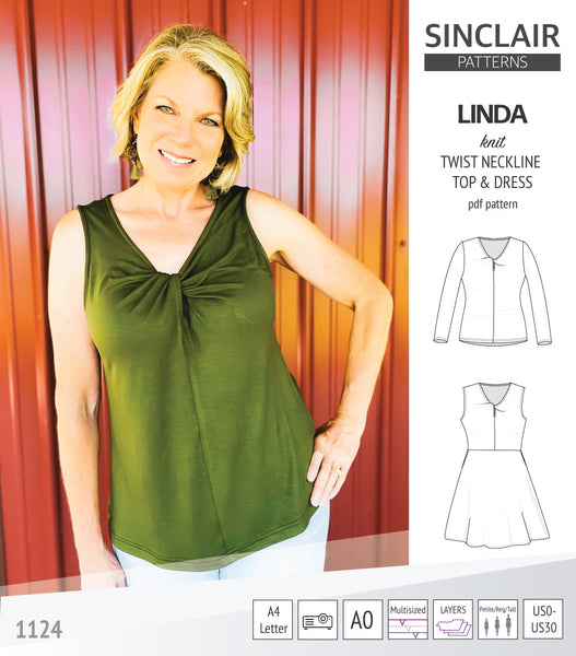 Linda twist neckline knit top and dress (PDF sewing pattern) - Sinclair ...