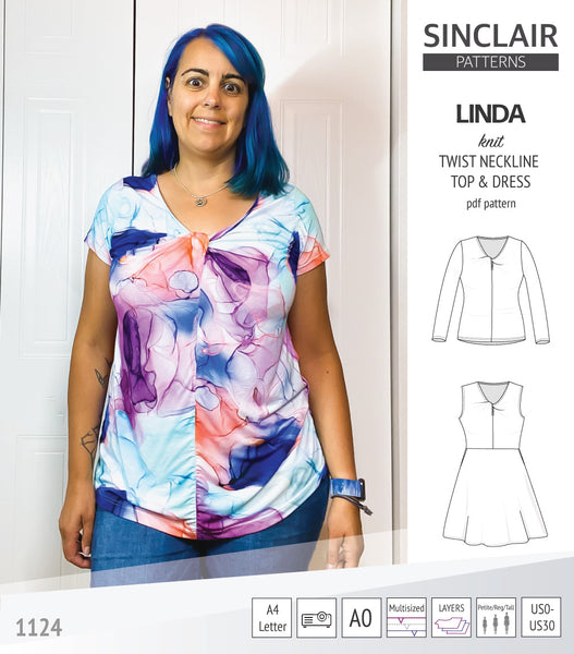 Linda twist neckline knit top and dress (PDF sewing pattern) - Sinclair ...