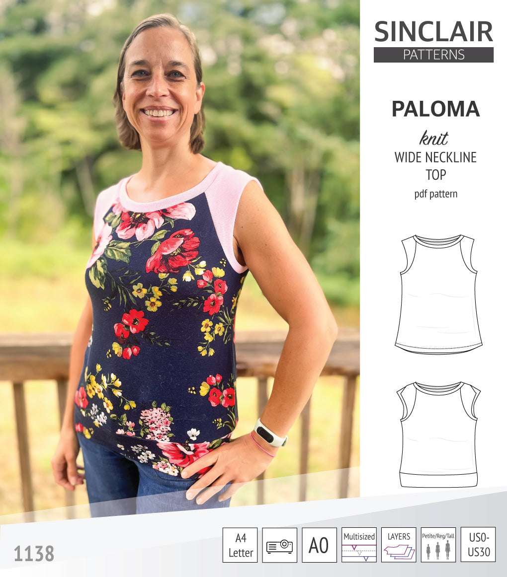 Paloma knit wide neckline tank top (PDF sewing pattern) – Sinclair Patterns