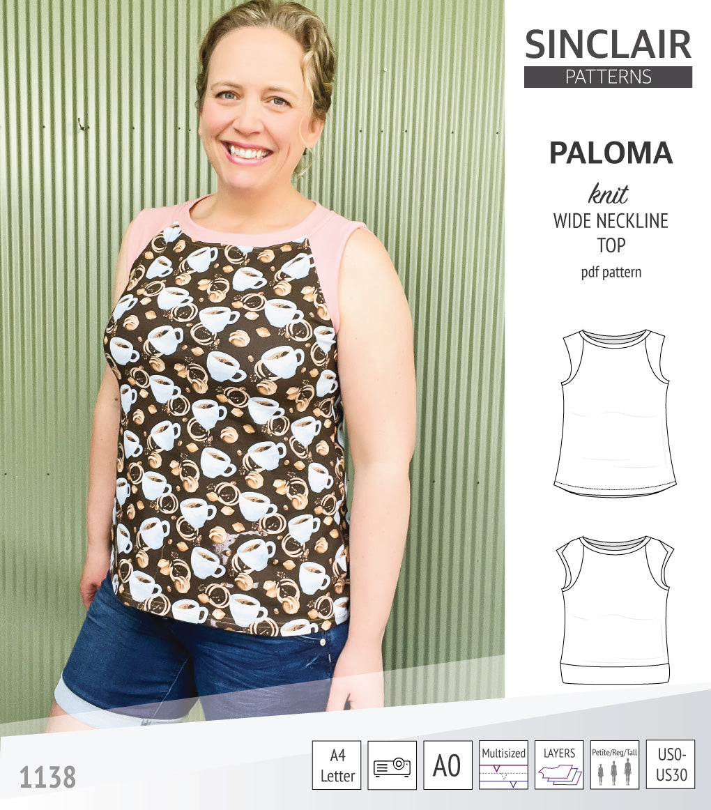 Paloma knit wide neckline tank top (PDF sewing pattern) – Sinclair Patterns