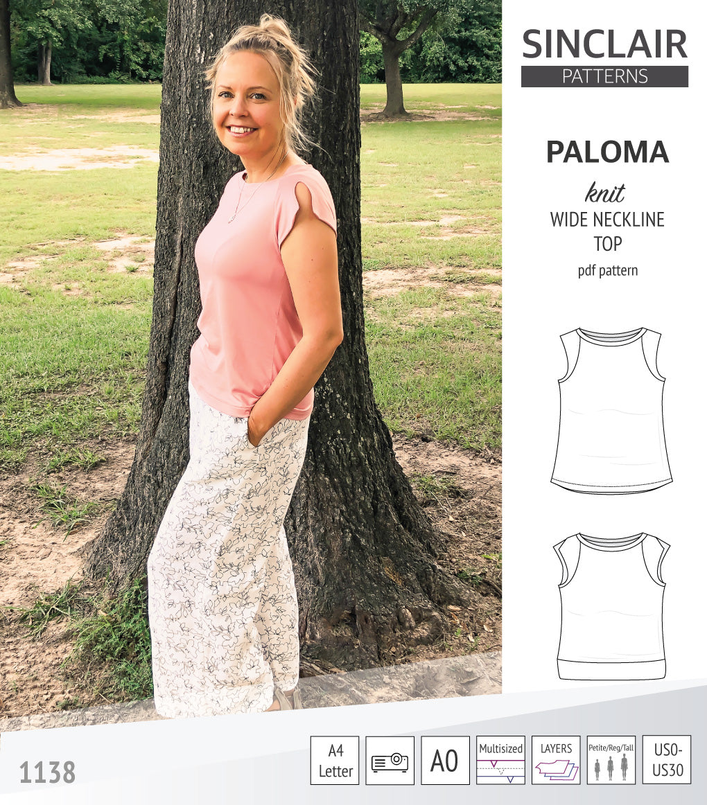 Paloma knit wide neckline tank top (PDF sewing pattern) – Sinclair Patterns