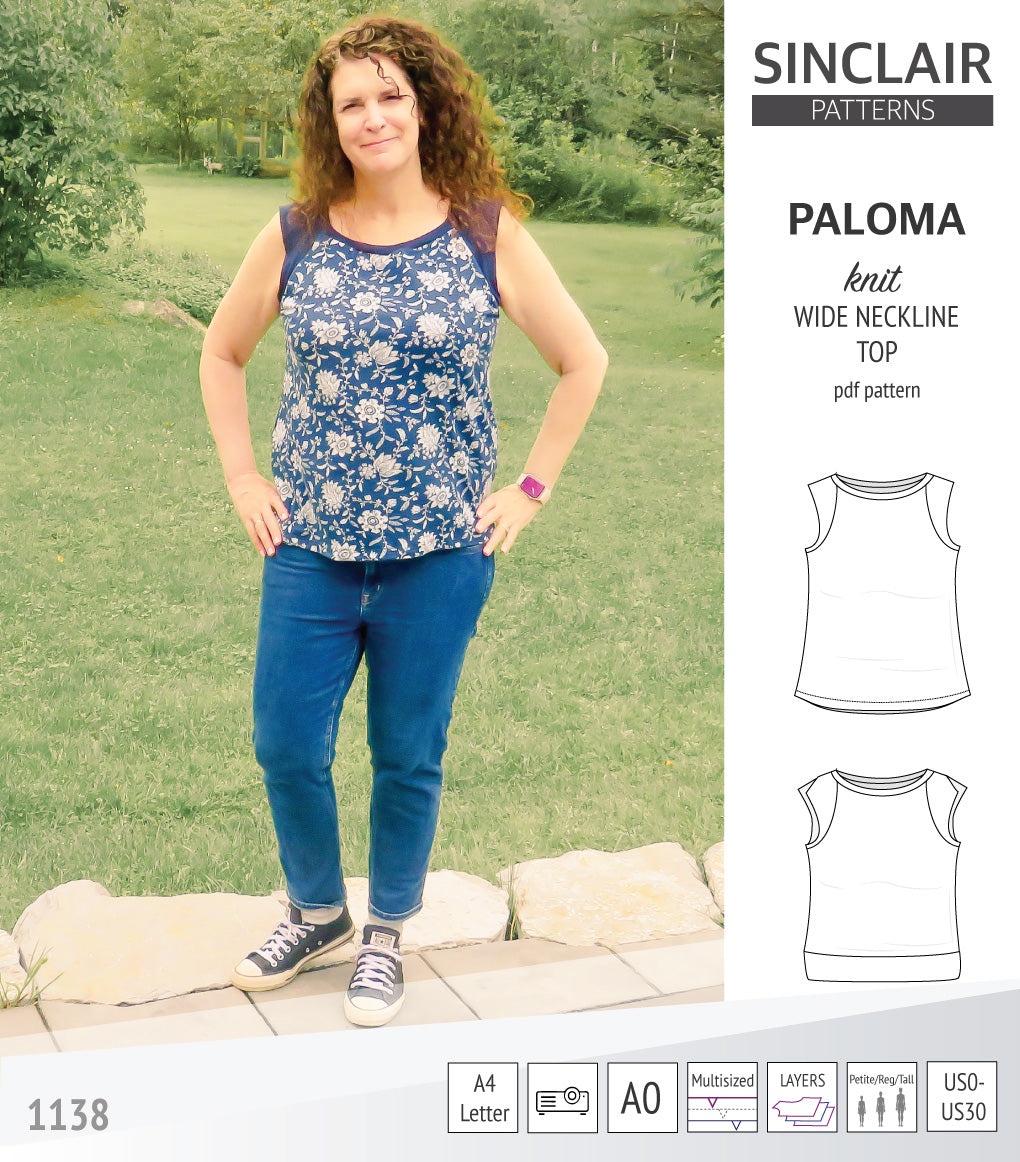 Paloma knit wide neckline tank top (PDF sewing pattern) – Sinclair Patterns