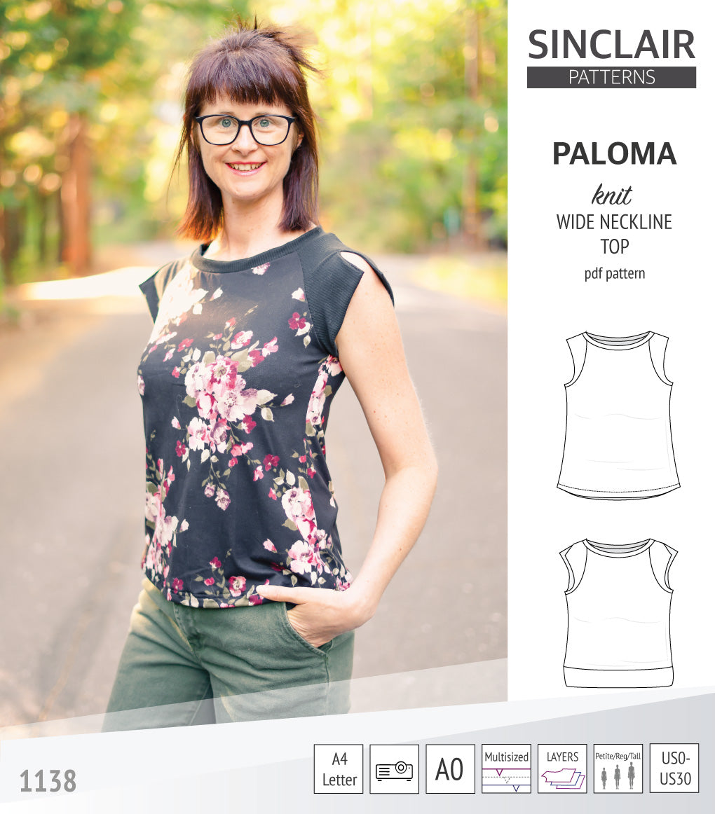 Paloma knit wide neckline tank top (PDF sewing pattern) – Sinclair Patterns