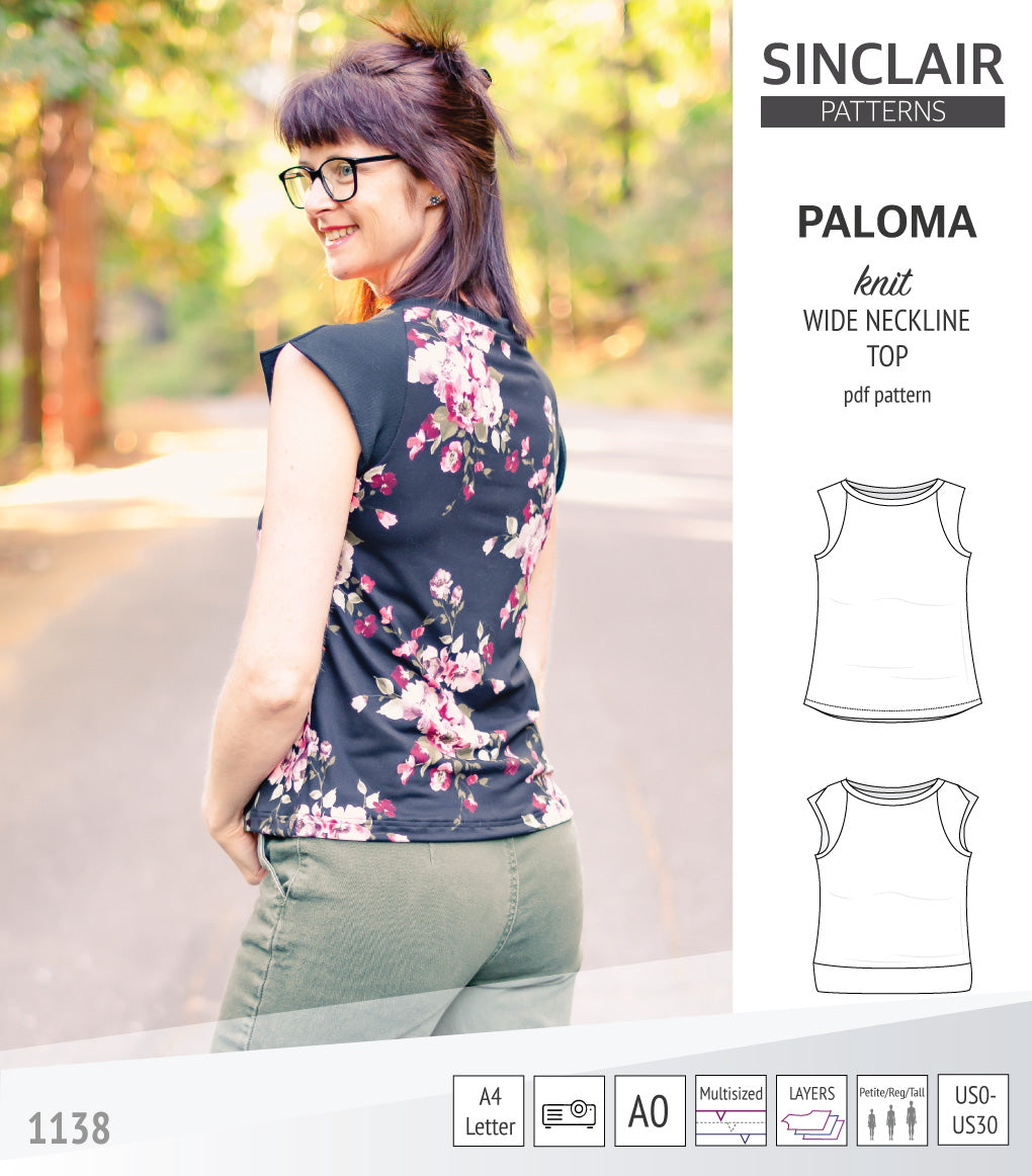 Paloma knit wide neckline tank top (PDF sewing pattern) – Sinclair Patterns