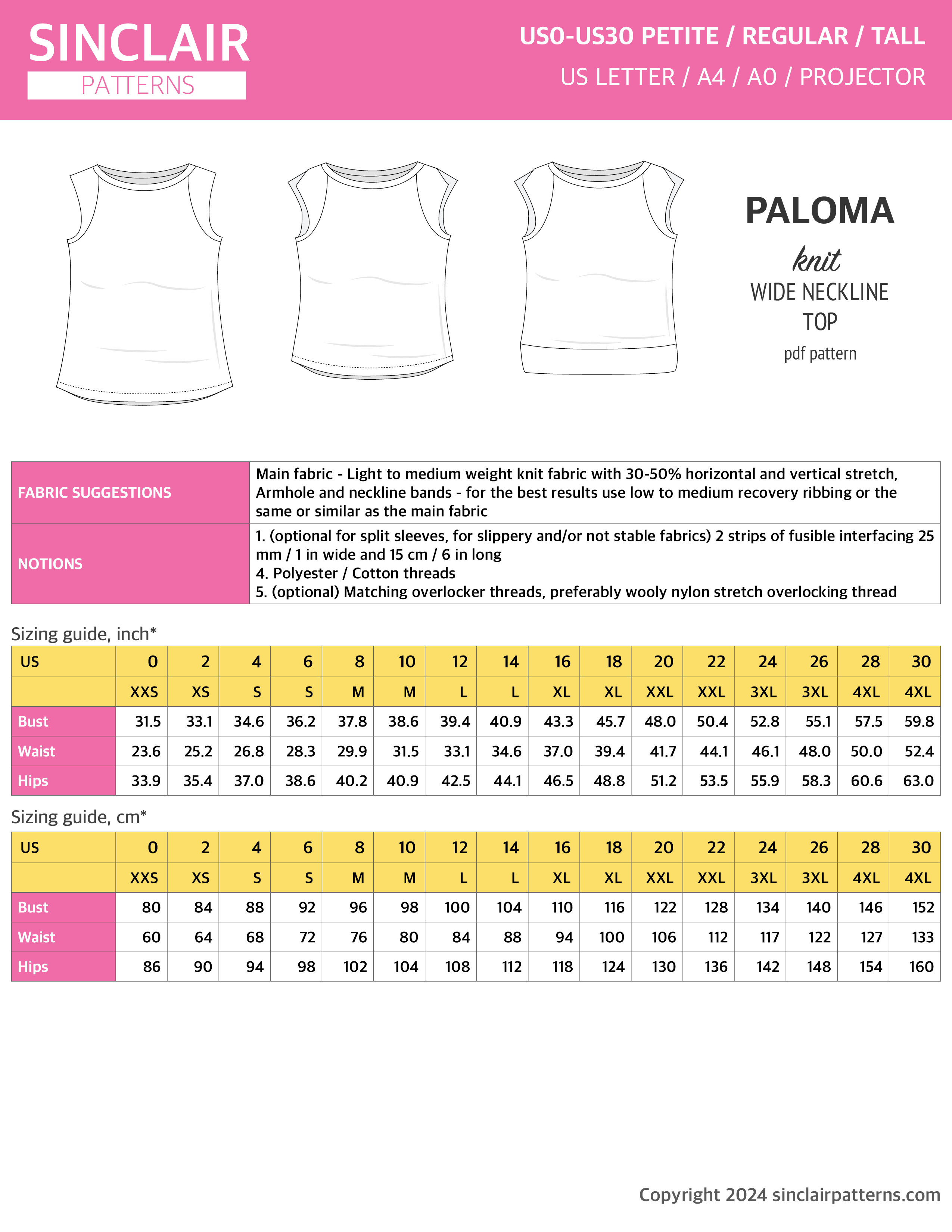 Paloma knit wide neckline tank top (PDF sewing pattern) – Sinclair Patterns