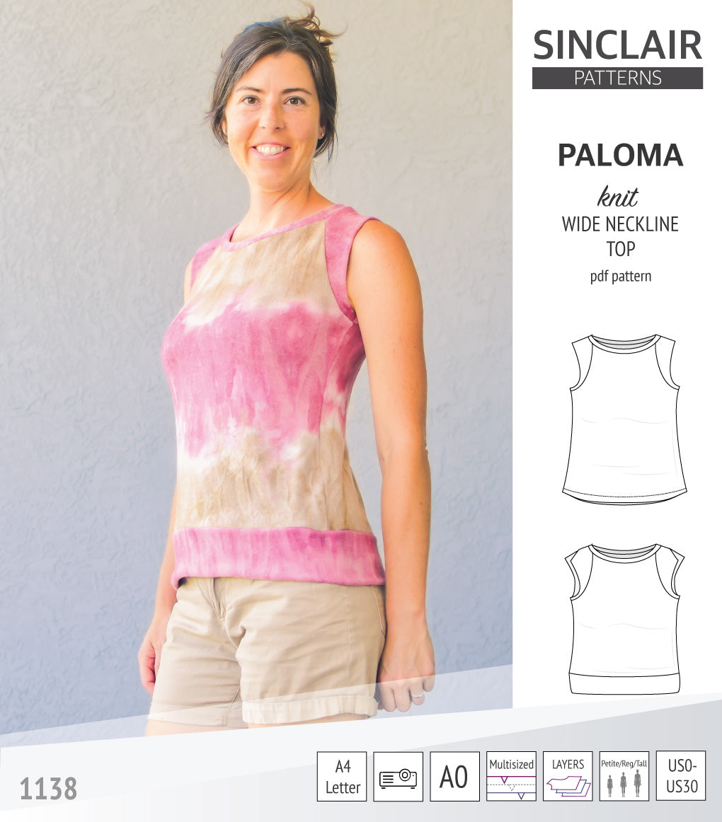 Paloma knit wide neckline tank top (PDF sewing pattern) – Sinclair Patterns