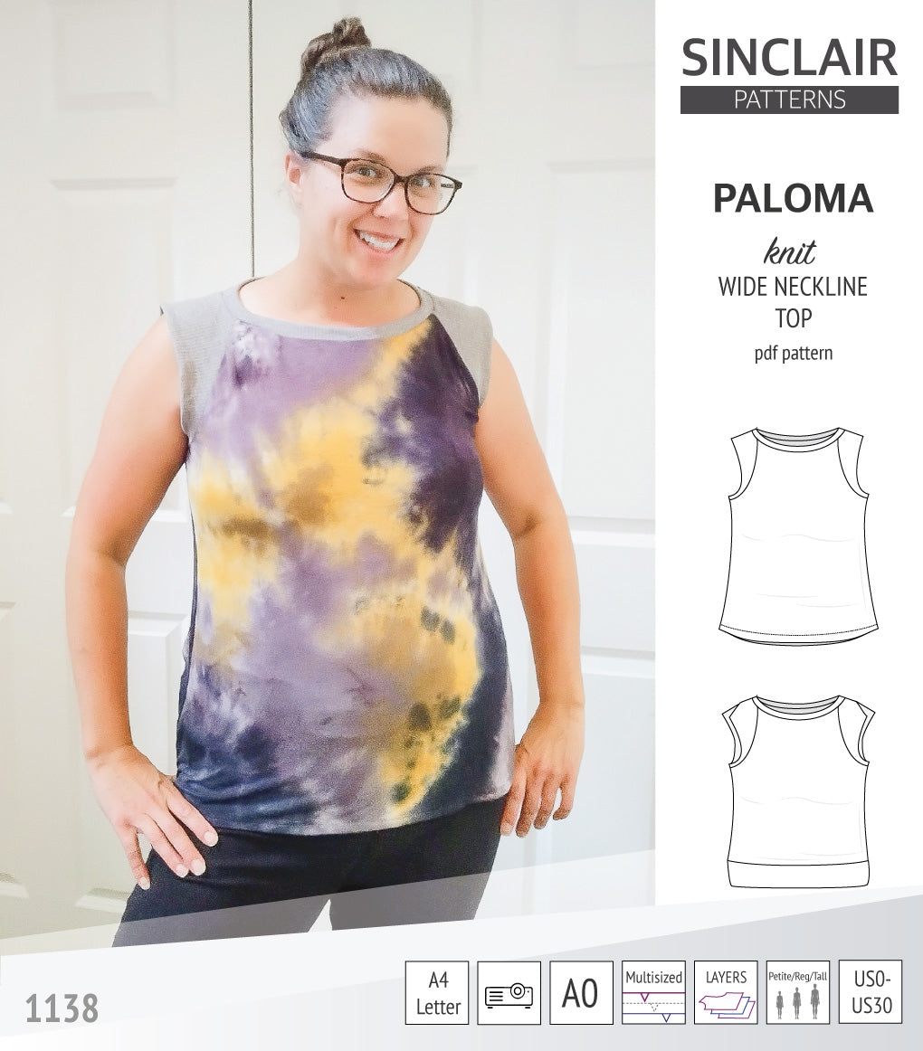 Paloma knit wide neckline tank top (PDF sewing pattern) – Sinclair Patterns