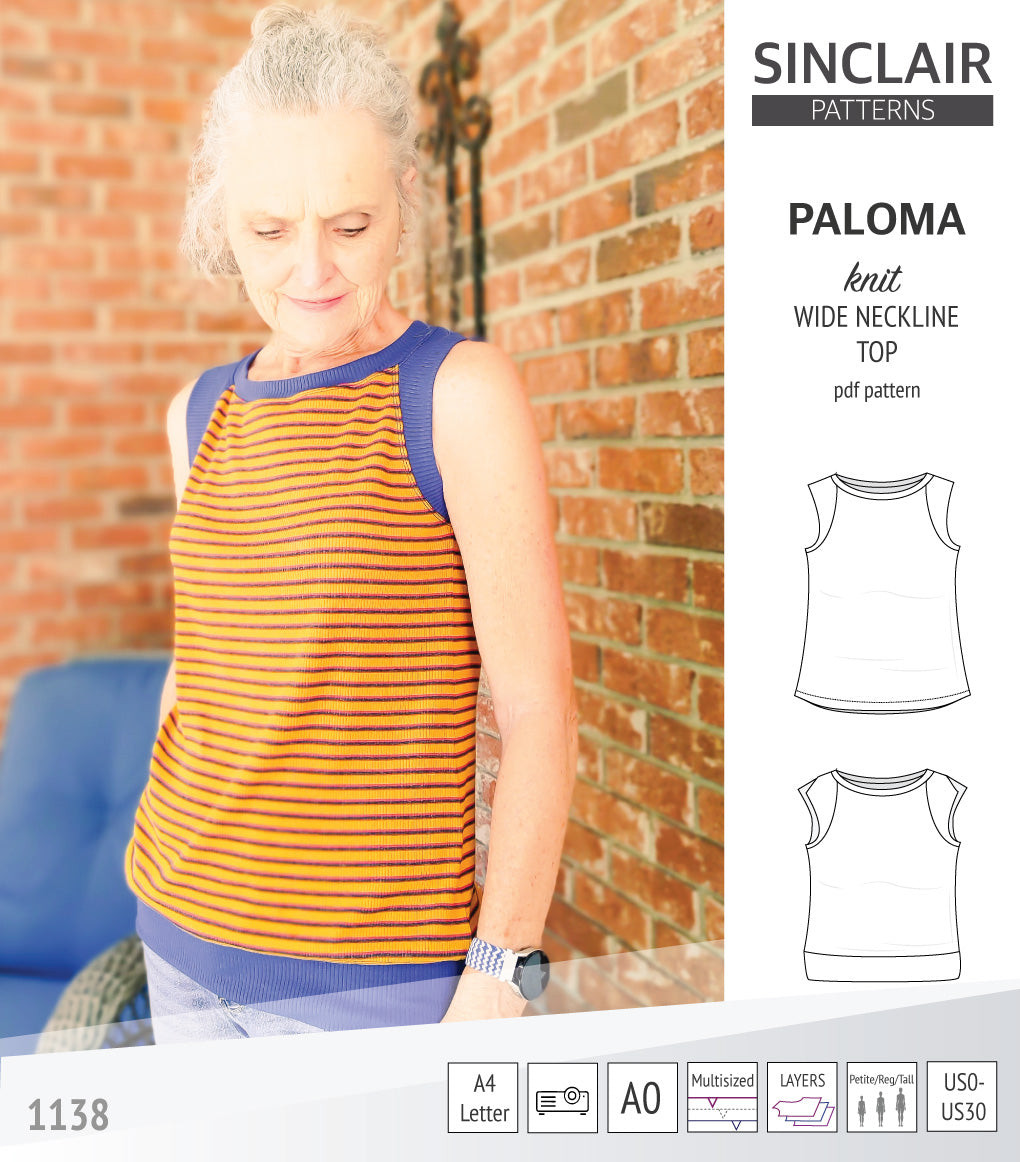 Paloma knit wide neckline tank top (PDF sewing pattern) – Sinclair Patterns