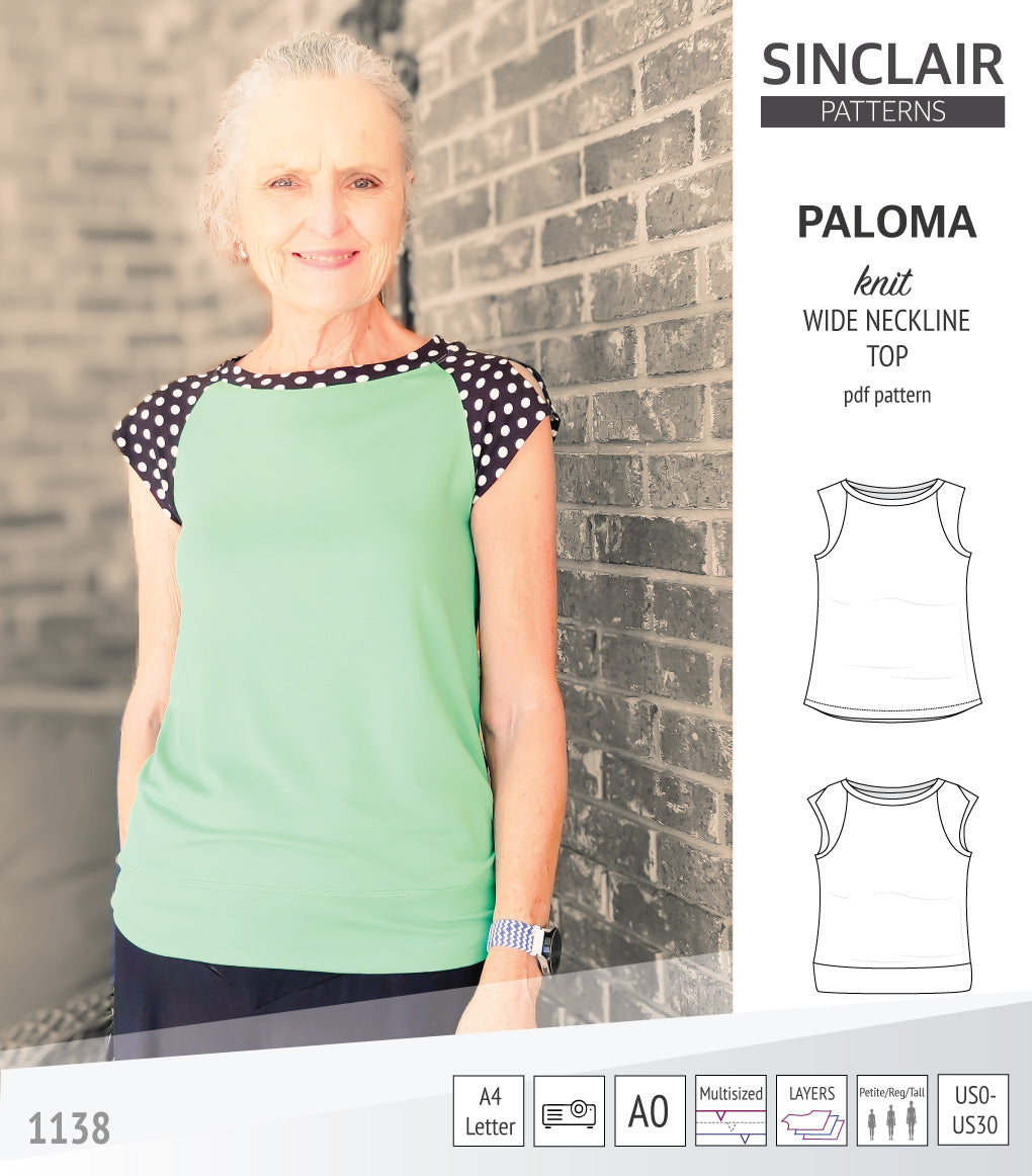 Paloma knit wide neckline tank top (PDF sewing pattern) – Sinclair Patterns
