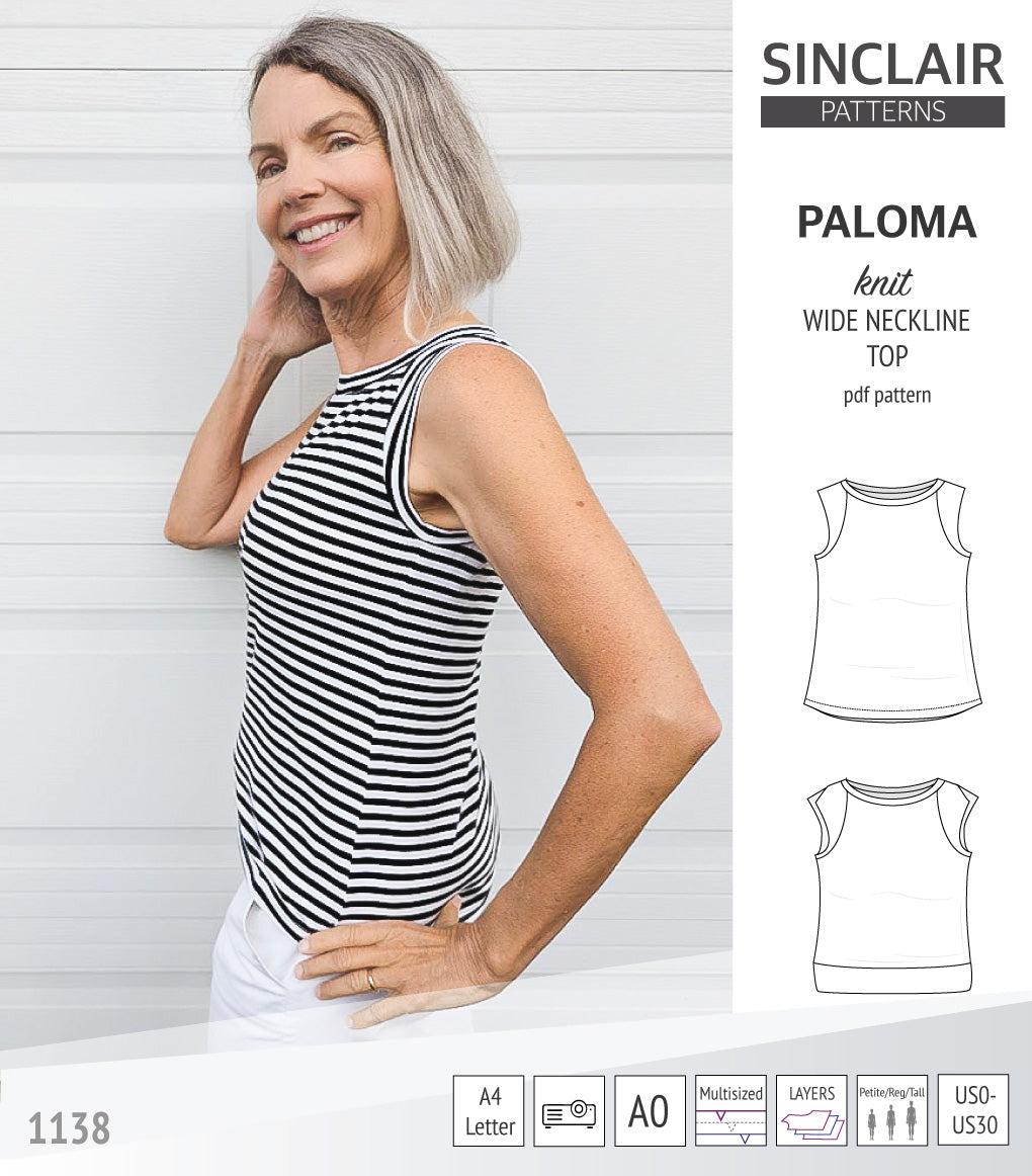 Paloma knit wide neckline tank top (PDF sewing pattern) – Sinclair Patterns
