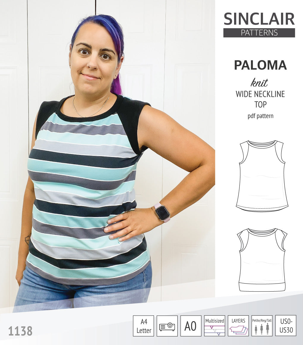 Paloma knit wide neckline tank top (PDF sewing pattern) – Sinclair Patterns