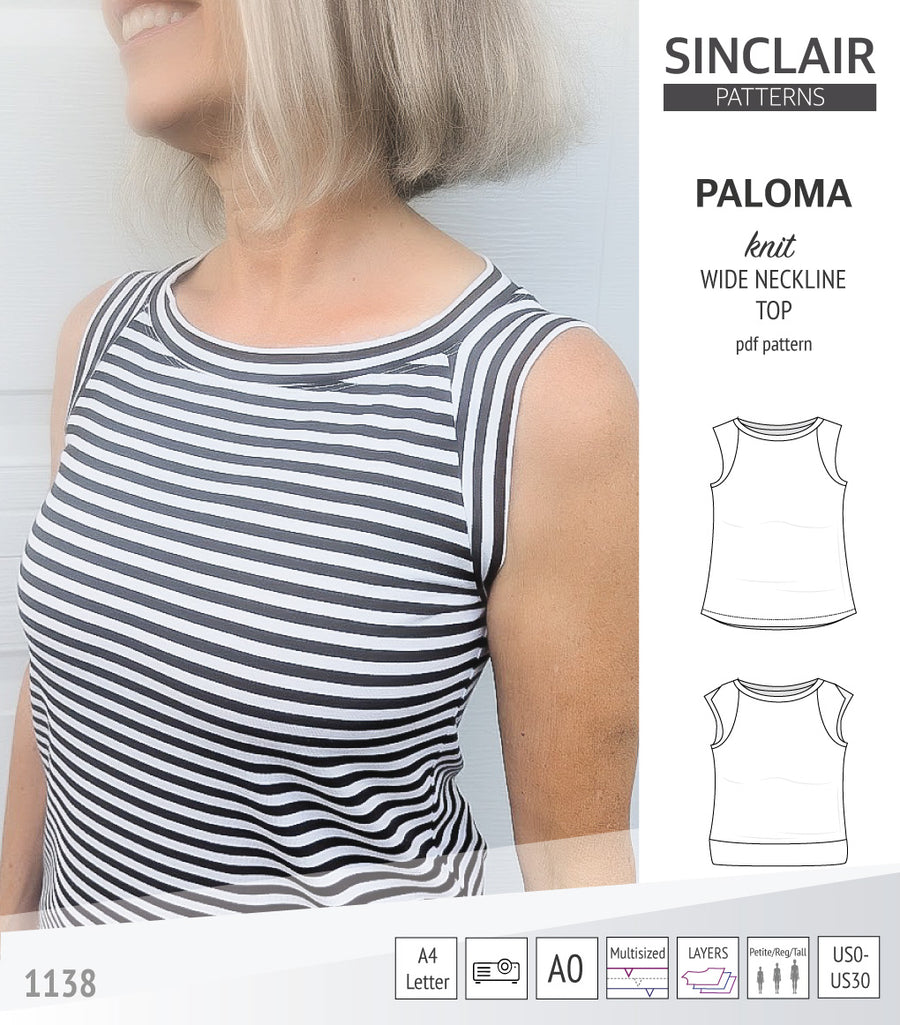 Paloma knit wide neckline tank top (PDF sewing pattern) – Sinclair Patterns