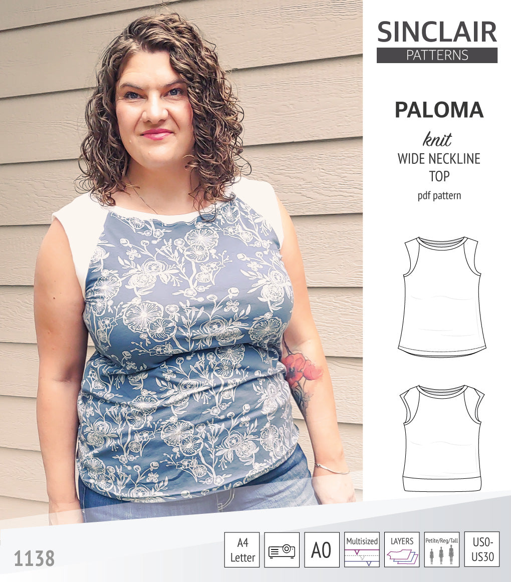 Paloma knit wide neckline tank top (PDF sewing pattern) – Sinclair Patterns