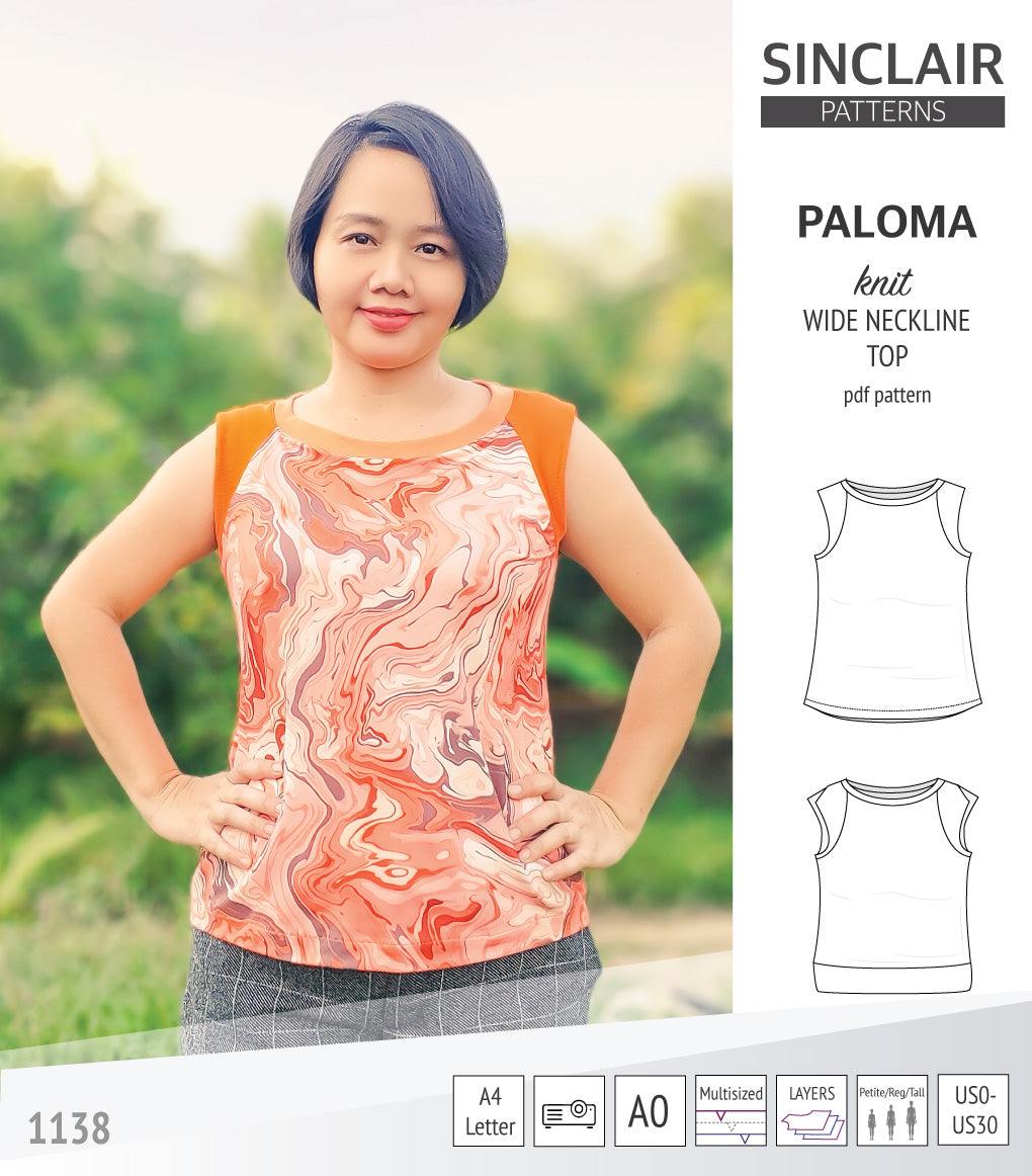 Paloma knit wide neckline tank top (PDF sewing pattern) – Sinclair Patterns