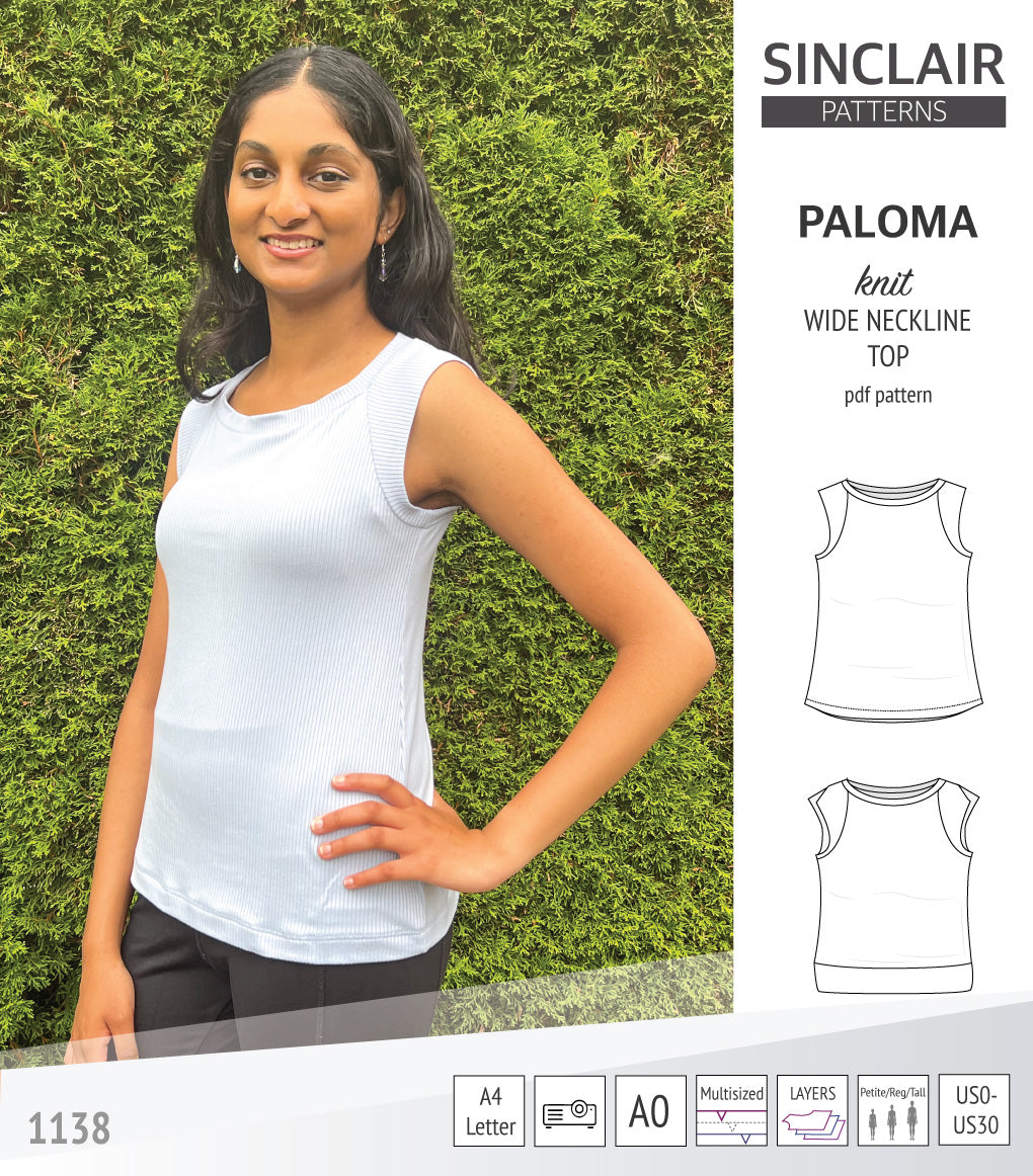 Paloma knit wide neckline tank top (PDF sewing pattern) – Sinclair Patterns