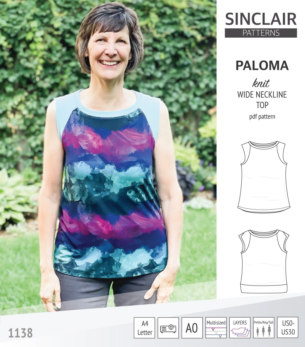 Paloma knit wide neckline tank top (PDF sewing pattern) – Sinclair Patterns